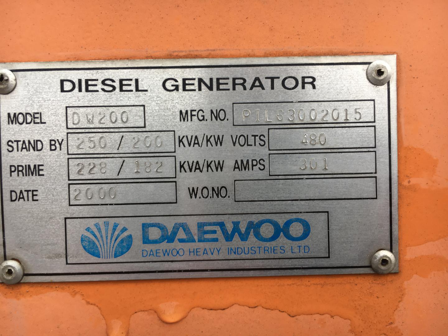 GENERADOR DAEWOO DW200 - Venta de Maquinaria Wiebe